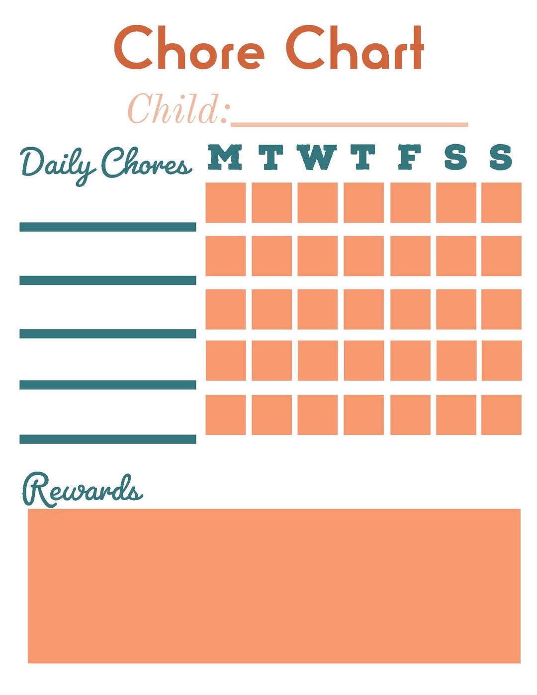 Printable Chore Chart to Download - Etsy