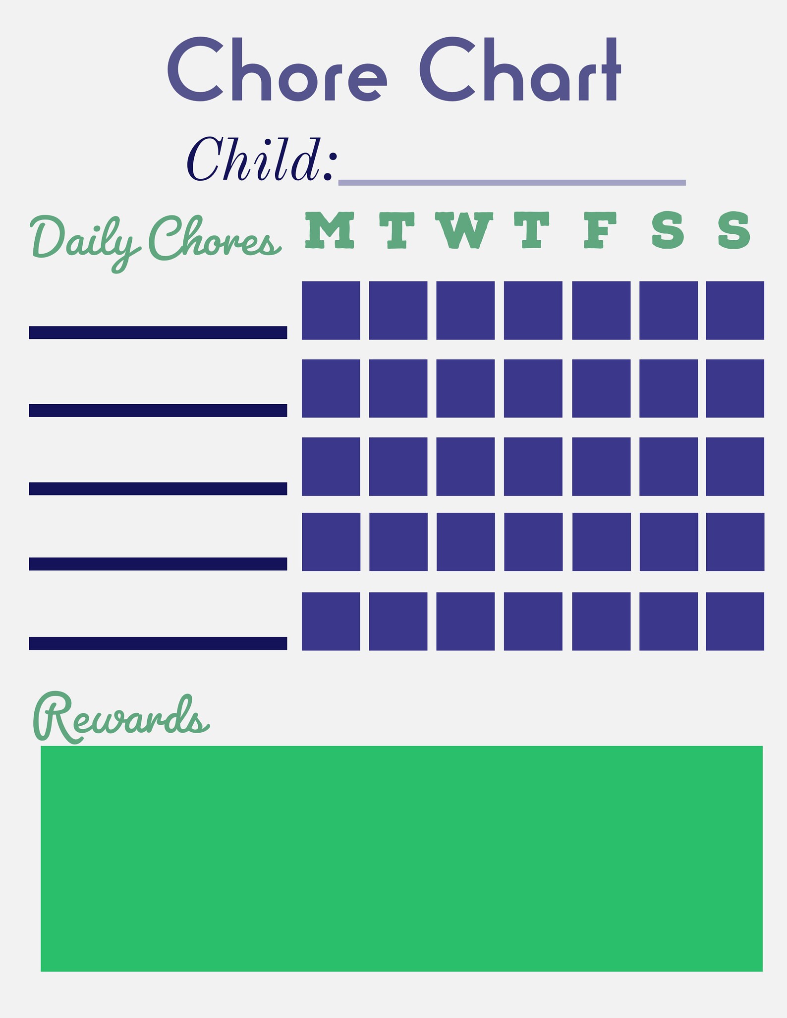 Printable Blue Chore Chart Letter Size - Etsy