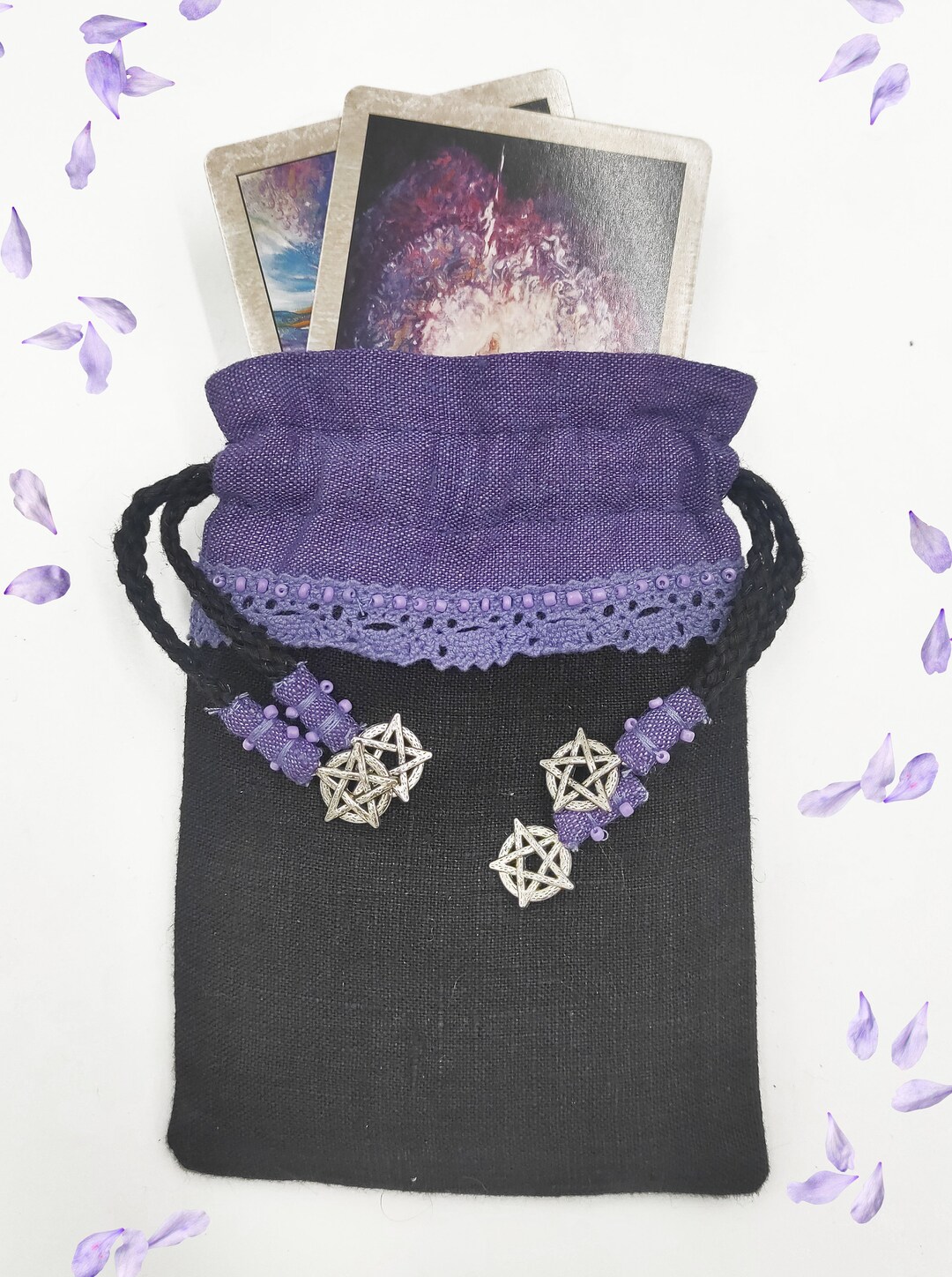 Natural Linen Bag With Pentagrams for Oracle Tarot Cards / Handmade ...