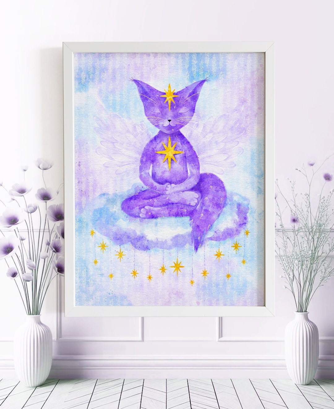 Magical Purple Cat Digital Art Print / Healing Light Codes / Light ...