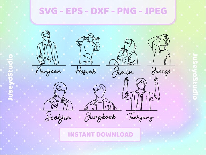 BTS Bangtan Boys Lineart Outline Svg Png Jpg Eps Dxf - Etsy
