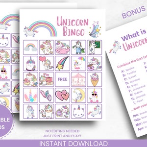 25 Unicorn Bingo Cards, Birthday Party Games, Printable Bingo, Girl ...