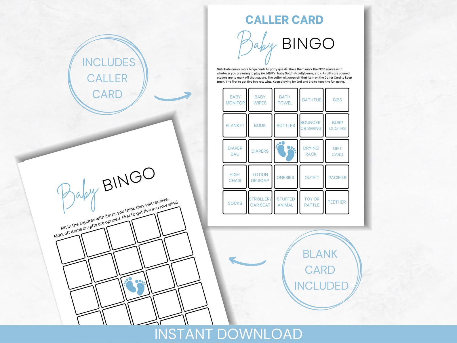 50 Blue Baby Bingo, Minimalist Baby Shower Game, Printable Baby Shower ...