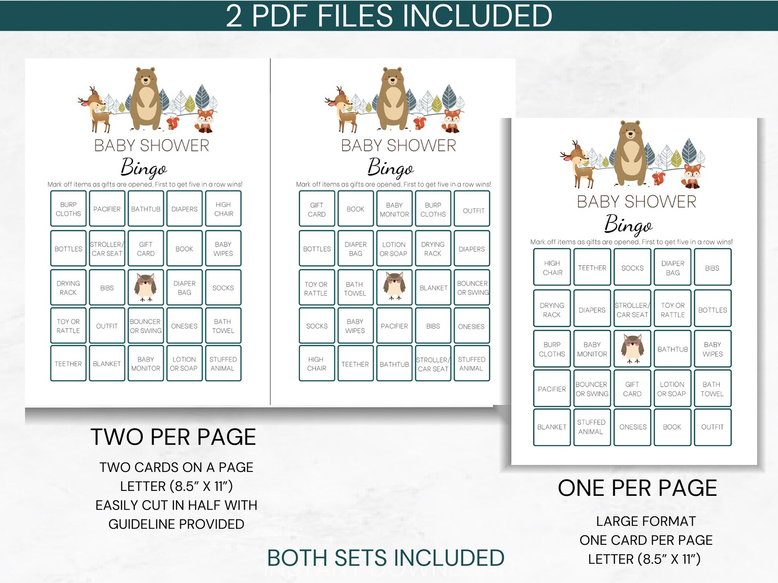 Baby Shower Bingo, Woodland Baby Shower Game, Printable Baby Shower ...