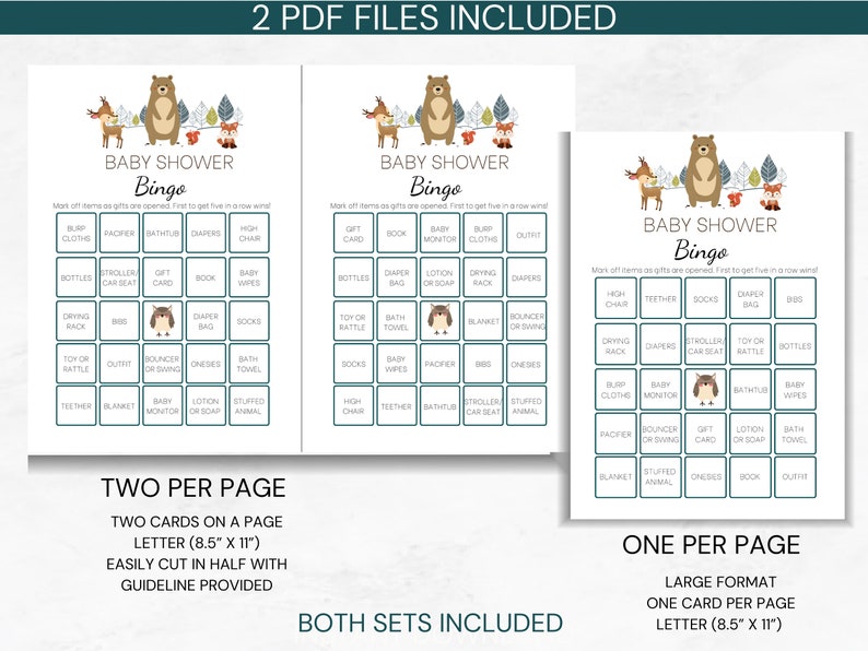 Baby Shower Bingo, Woodland Baby Shower Game, Printable Baby Shower ...