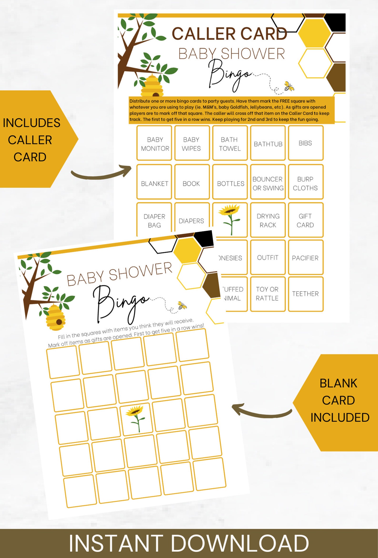 Baby Shower Bingo Bee Baby Shower Game Printable Baby Shower - Etsy