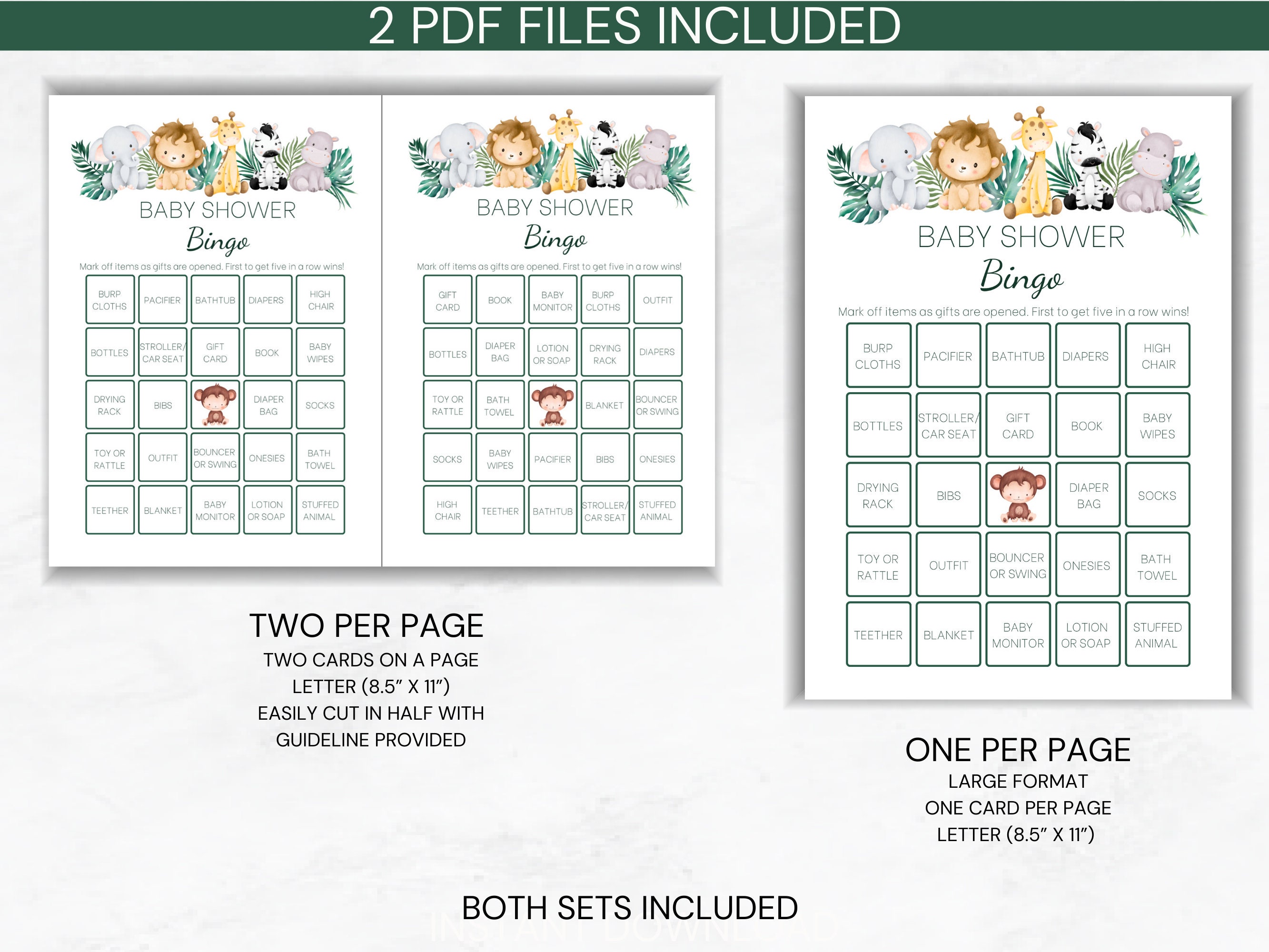 Baby Shower Bingo, Safari Baby Shower Game, Printable Baby Shower Bingo ...