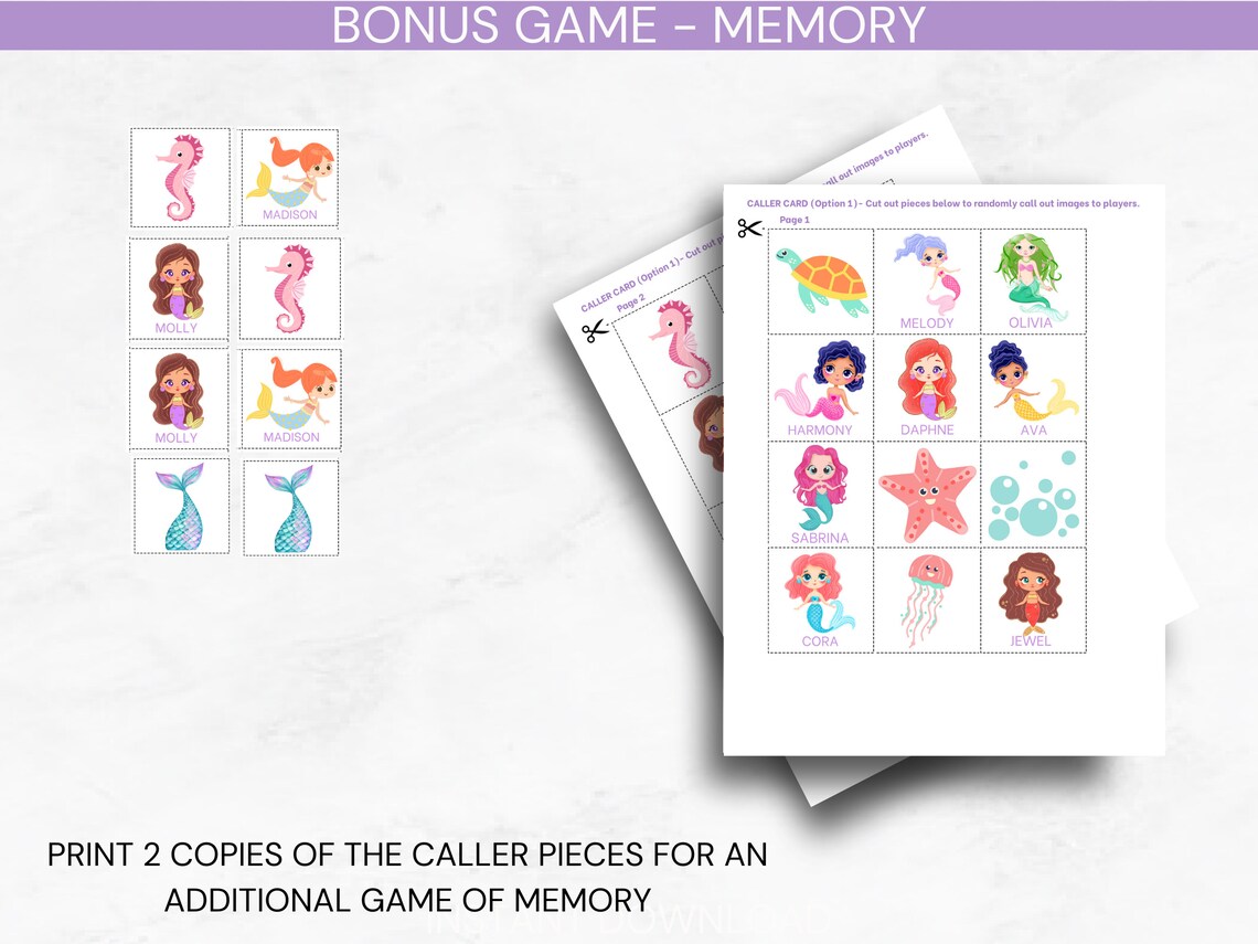 25 Mermaid Bingo Cards, Birthday Party Games, Printable Bingo, Girl ...