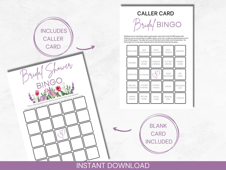 30 Bridal Shower Bingo Cards, Spring Bridal Shower Game, Printable Bingo, 30 Unique Bridal ...