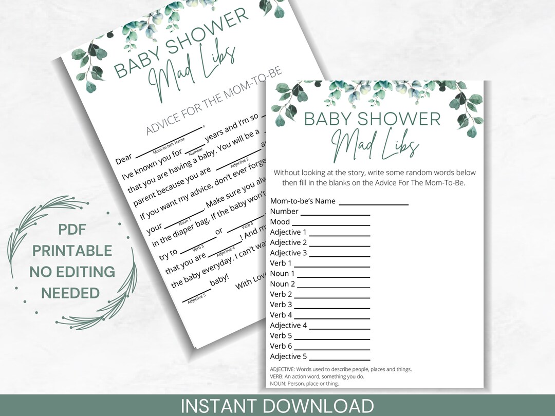 Baby Shower Mad Libs, Printable Baby Shower Game, Printable Mad Libs ...