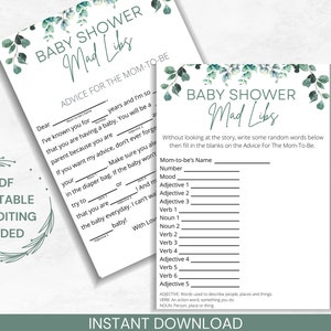 Baby Shower Mad Libs, Printable Baby Shower Game, Printable Mad Libs ...