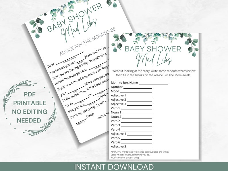 Baby Shower Mad Libs, Printable Baby Shower Game, Printable Mad Libs ...