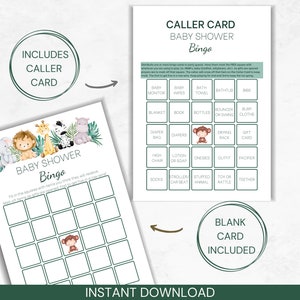 Baby Shower Bingo, Safari Baby Shower Game, Printable Baby Shower Bingo ...