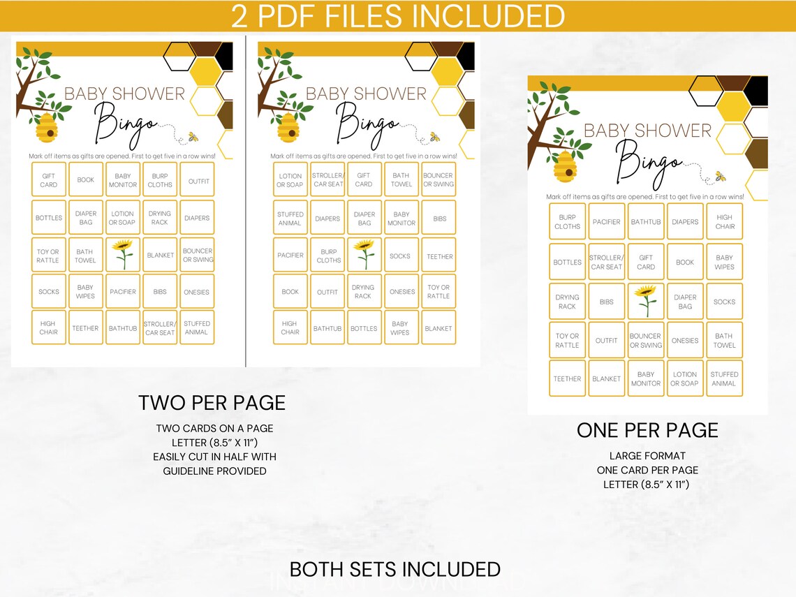 Baby Shower Bingo, Bee Baby Shower Game, Printable Baby Shower Bingo ...