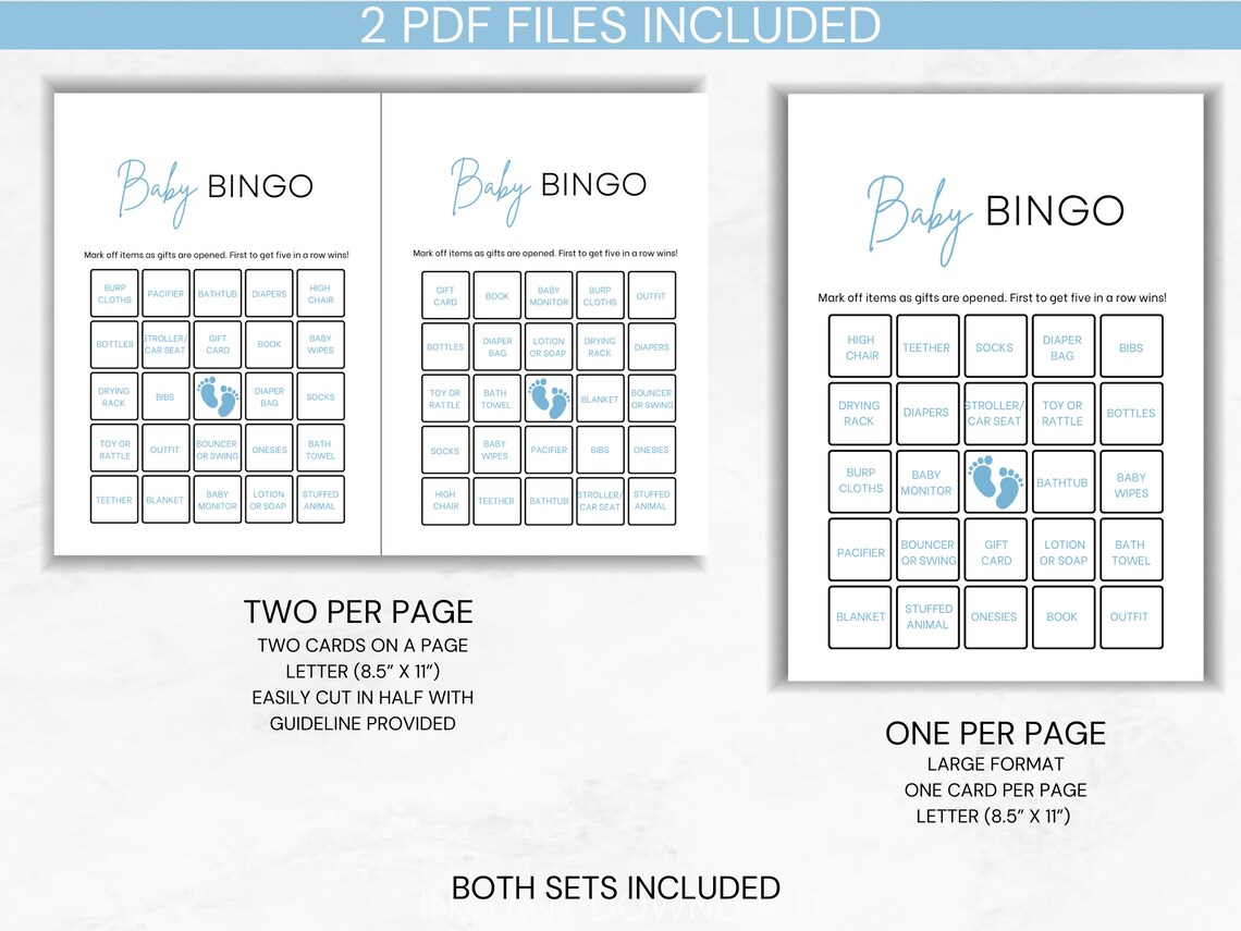 50 Blue Baby Bingo, Minimalist Baby Shower Game, Printable Baby Shower ...