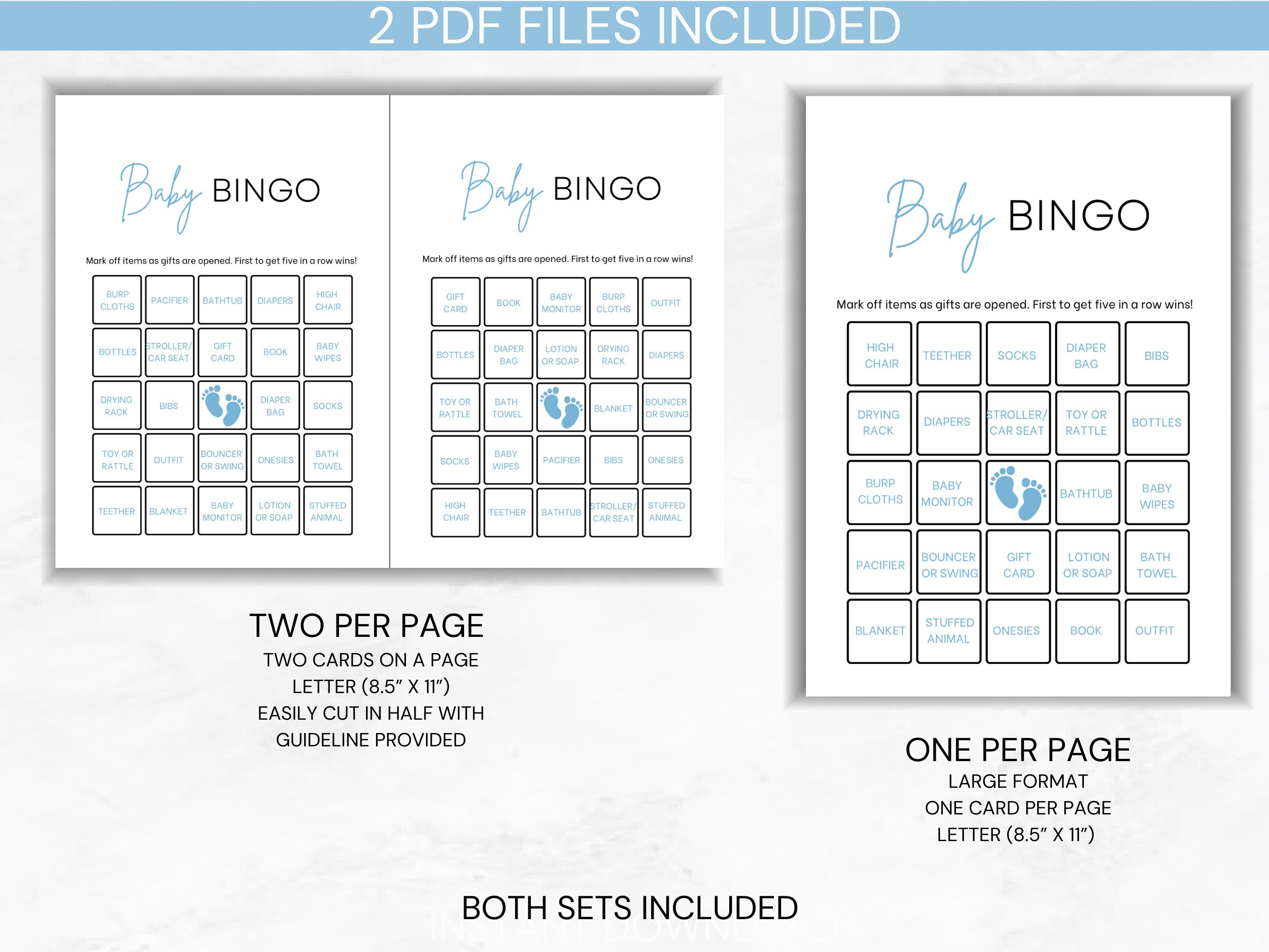 50 Blue Baby Bingo, Minimalist Baby Shower Game, Printable Baby Shower ...