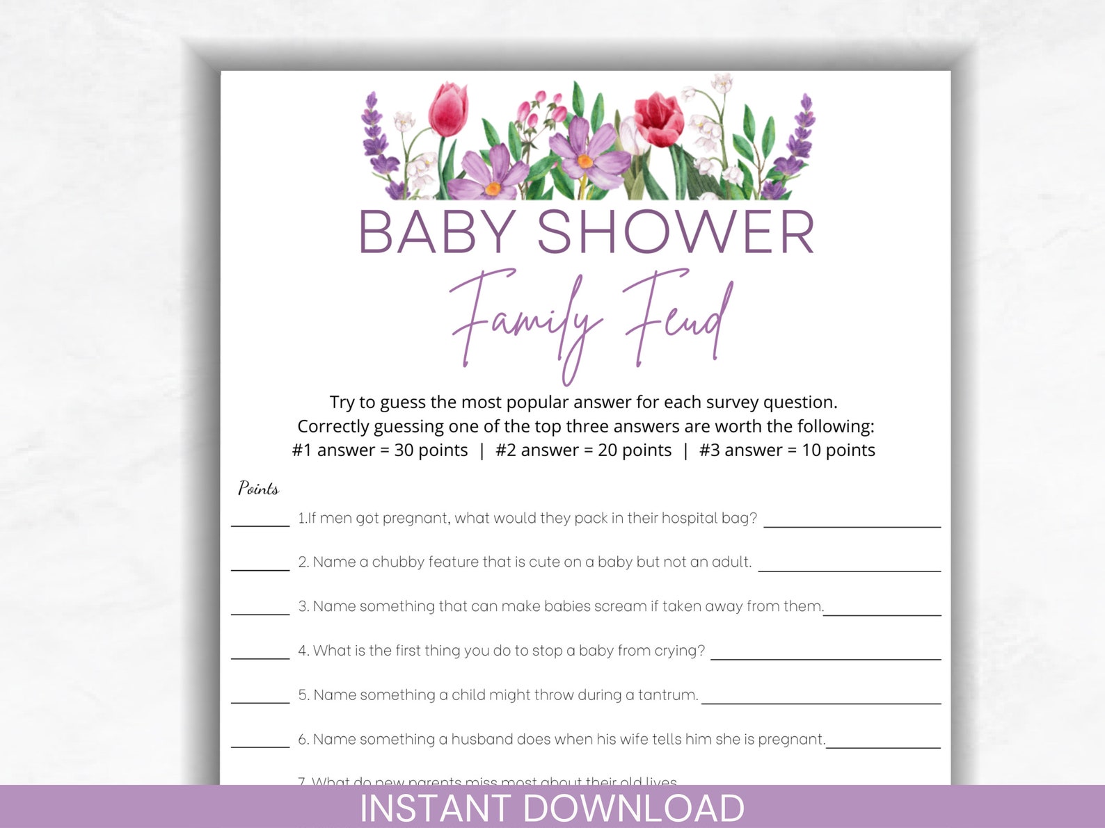 Spring Baby Shower Family Feud, Printable Baby Shower Game, Printable ...