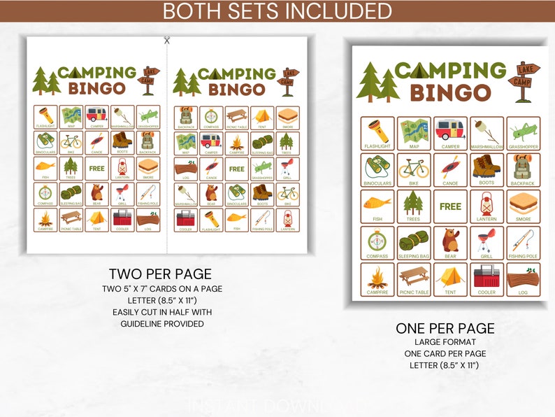 30 Camping Bingo Cards: Printable Party Games (PDF) - Etsy