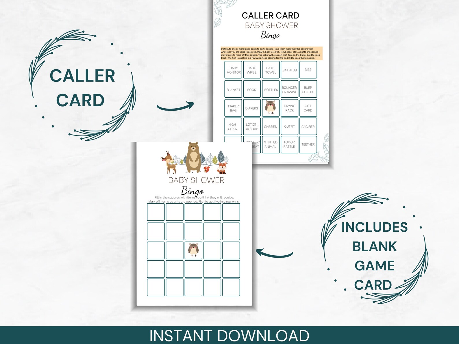 Baby Shower Bingo, Woodland Baby Shower Game, Printable Baby Shower ...