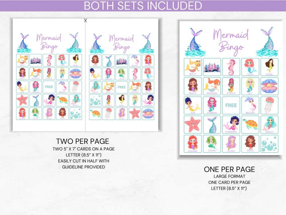 25 Mermaid Bingo Cards, Birthday Party Games, Printable Bingo, Girl ...