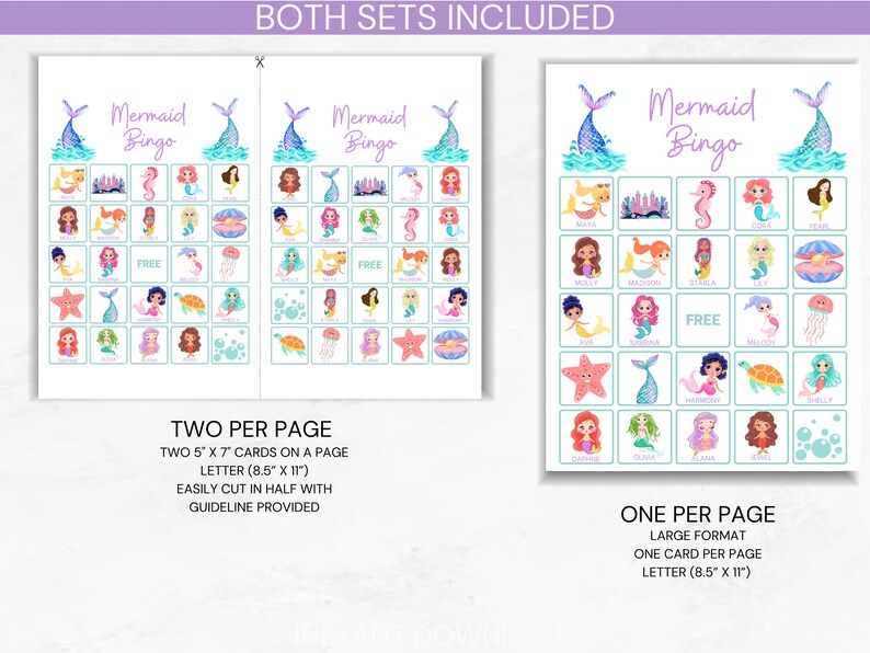 25 Mermaid Bingo Cards, Birthday Party Games, Printable Bingo, Girl ...