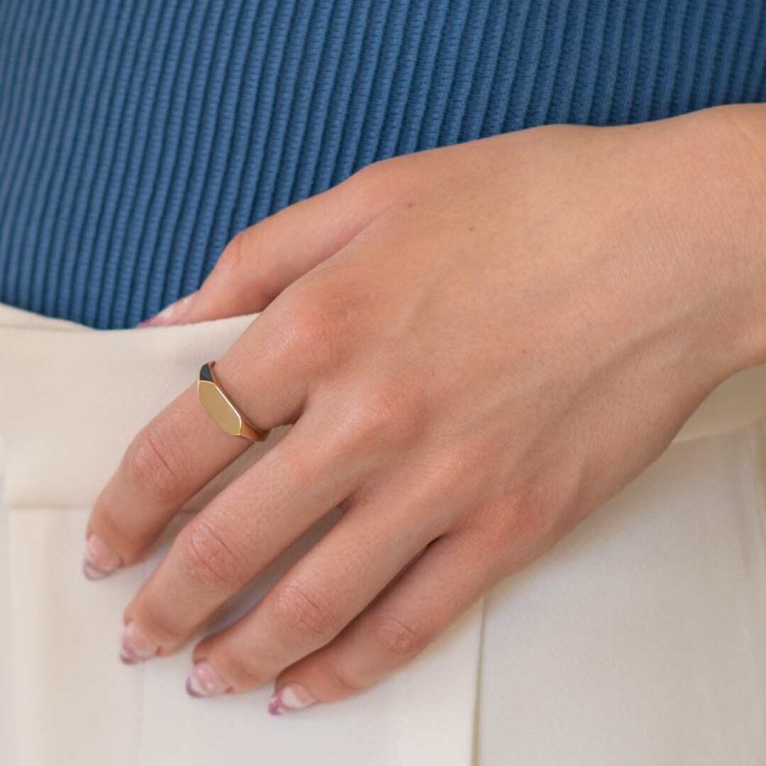14k Solid Gold Signet Ring | Statement Gold Signet Ring | Female Signet ...