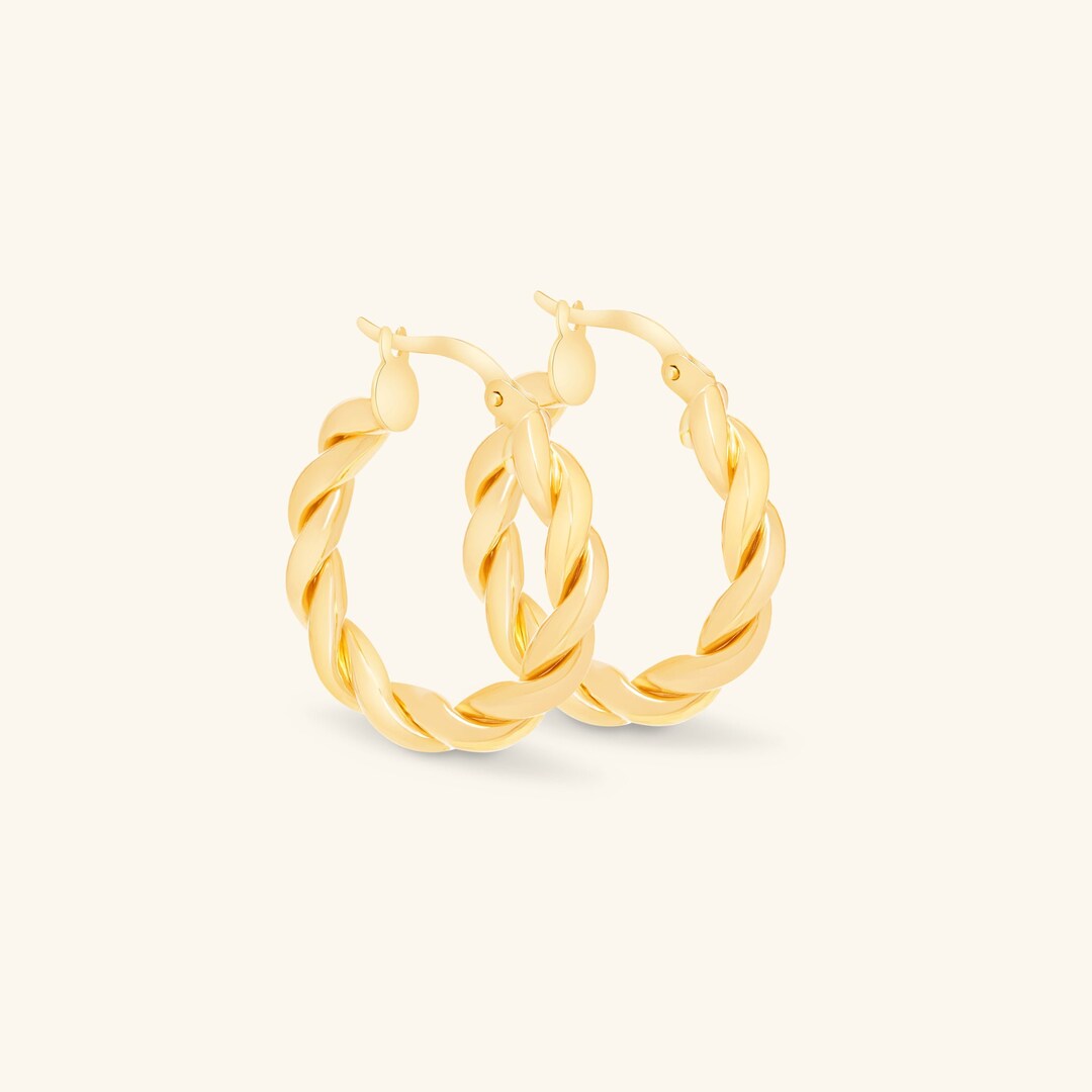 Real Gold Twist Hoops 14k Solid Gold Rope Hoop Earrings for Women ...