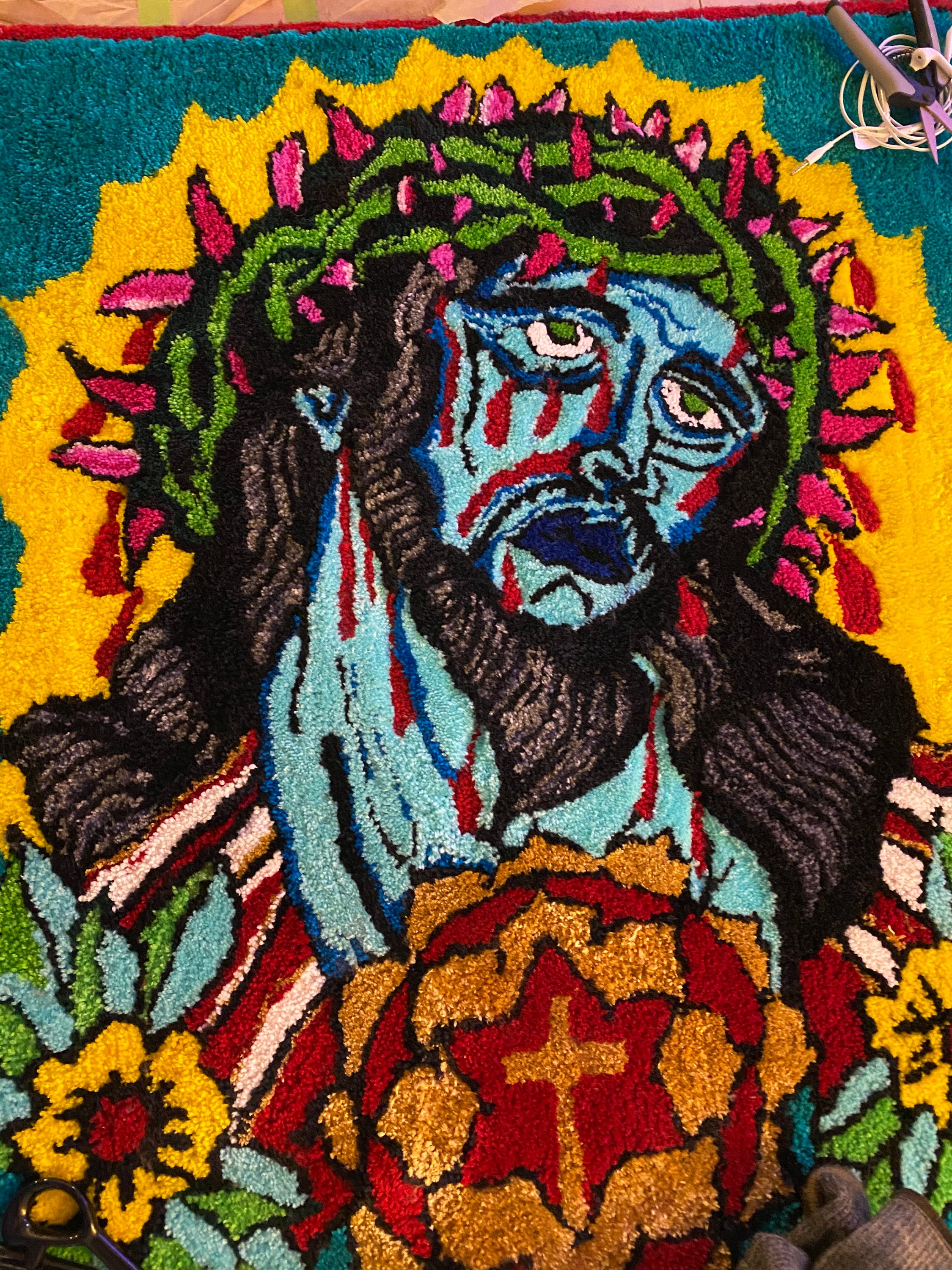 Blue Jesus Tufted Wall Rug - Etsy