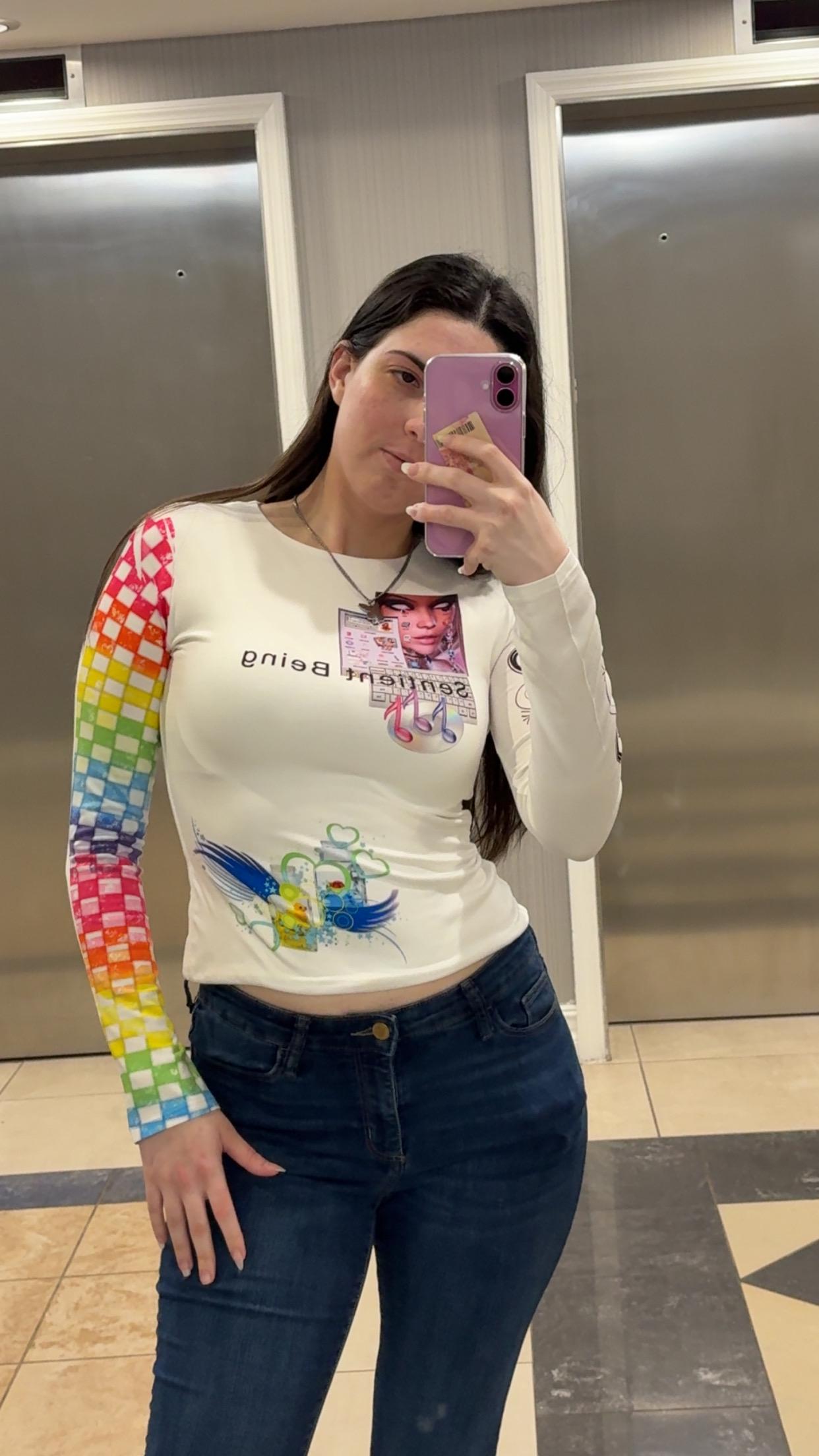 Sentient Being Y2K Rainbow Sleeve Long Sleeve: Frutiger Aero Top - Etsy