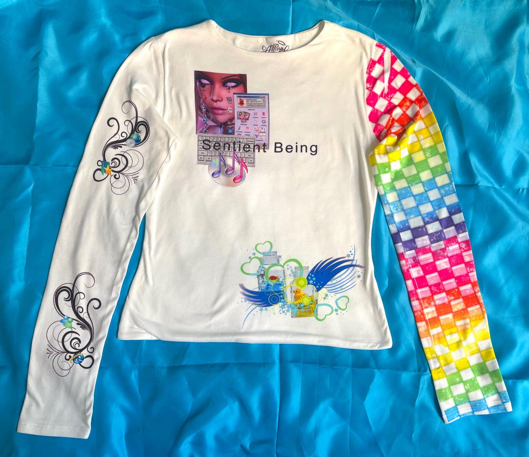 Sentient Being Y2K Rainbow Sleeve Long Sleeve: Frutiger Aero Top - Etsy