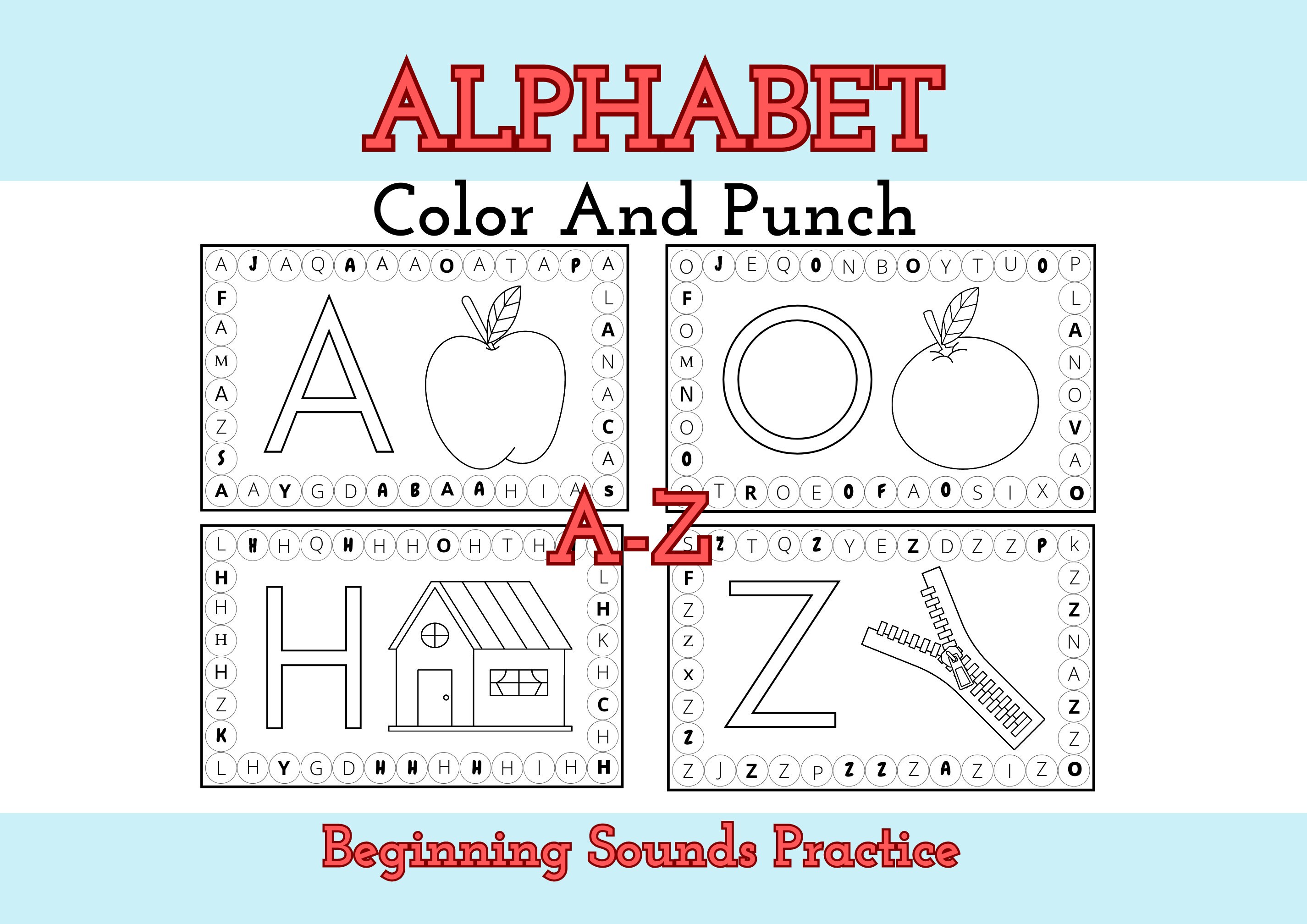 Alphabet Hole Punch Fine Motor Letter Cards for Preschool, Kindergarten ...