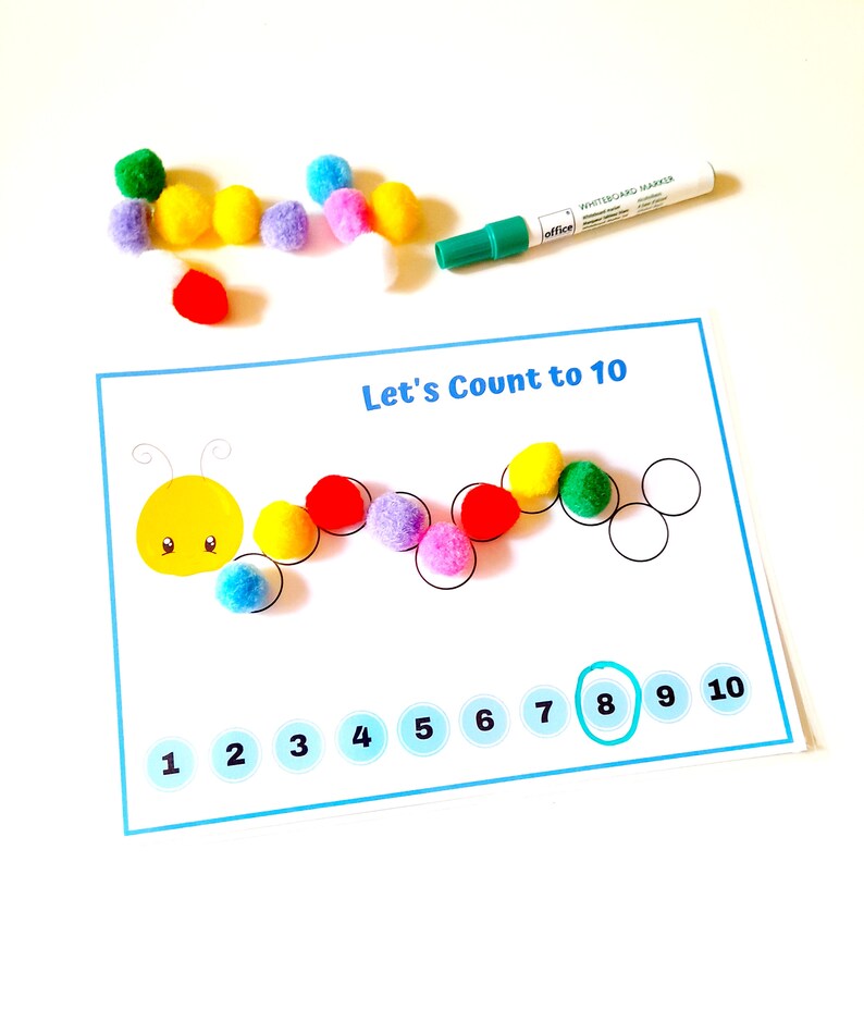 Caterpillar Counting Activity Numbers 1 to 10 Count for Kids (Instant ...