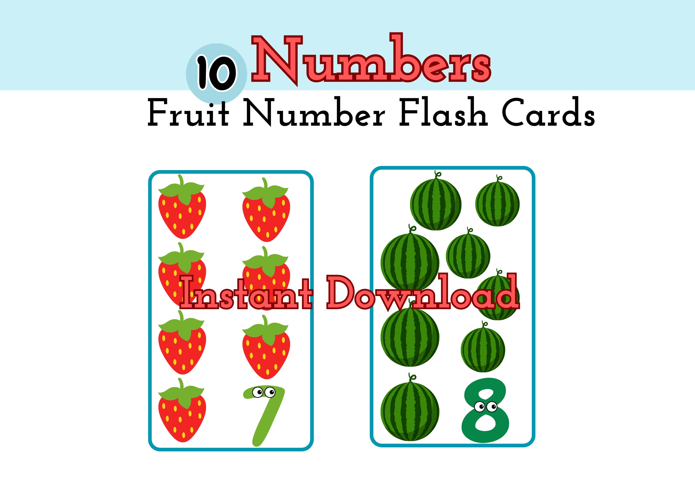 Fruit Number Flash Cards, Printable, Number Matching Game, Learning ...