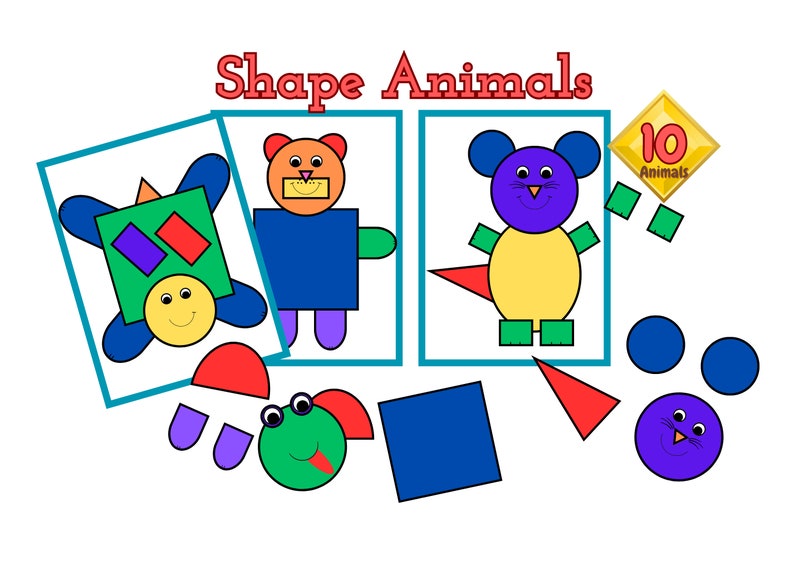 Shape Animals, Shape Matching Game, Puzzle Activity With Shapes. - Etsy