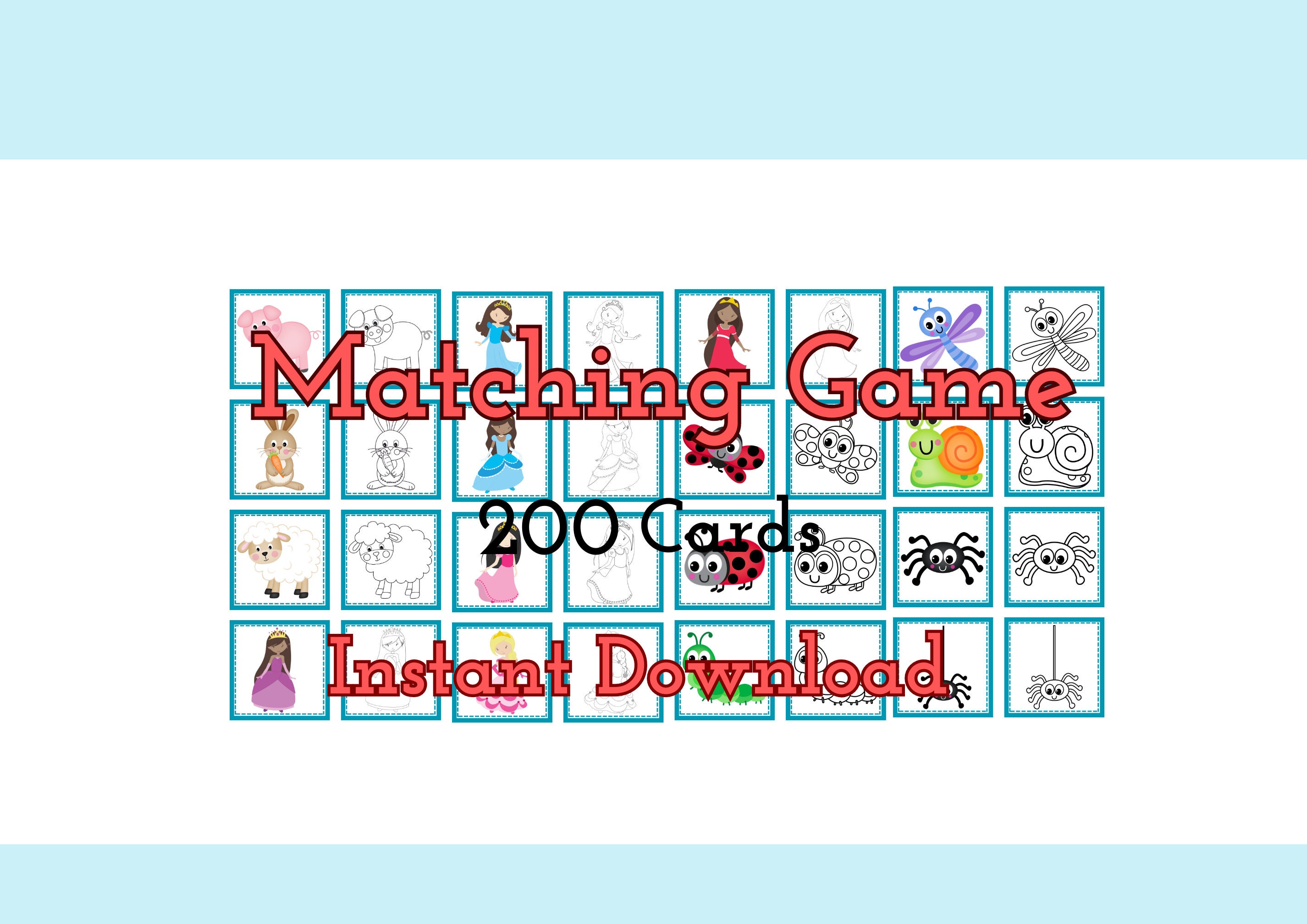 Matching Card Game, Printable Activity for Toddlers, Fine Motor Skills ...