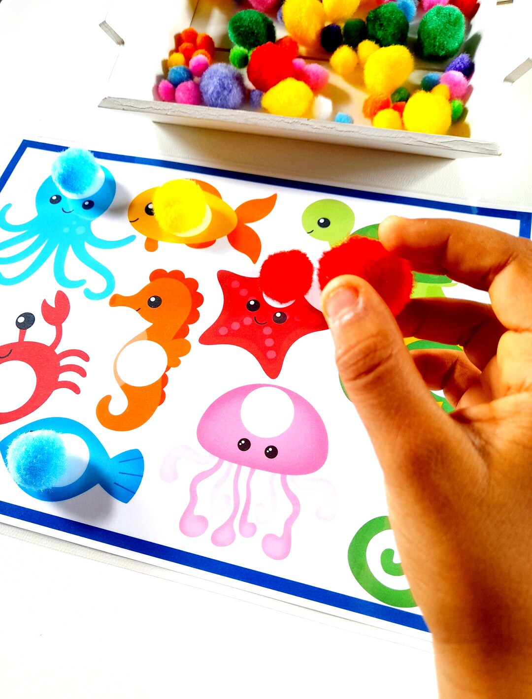 Color Activity With Pompoms, Fine Motor Skills, Homeschool Worksheet ...