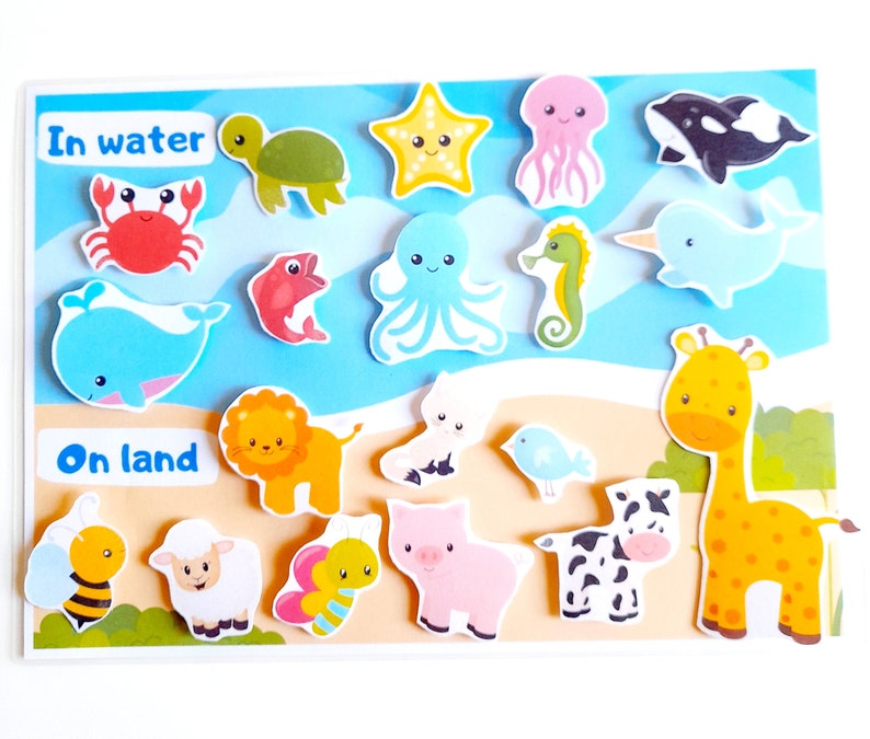 Sorting Land Animals and Water Animals for Toddlers and - Etsy