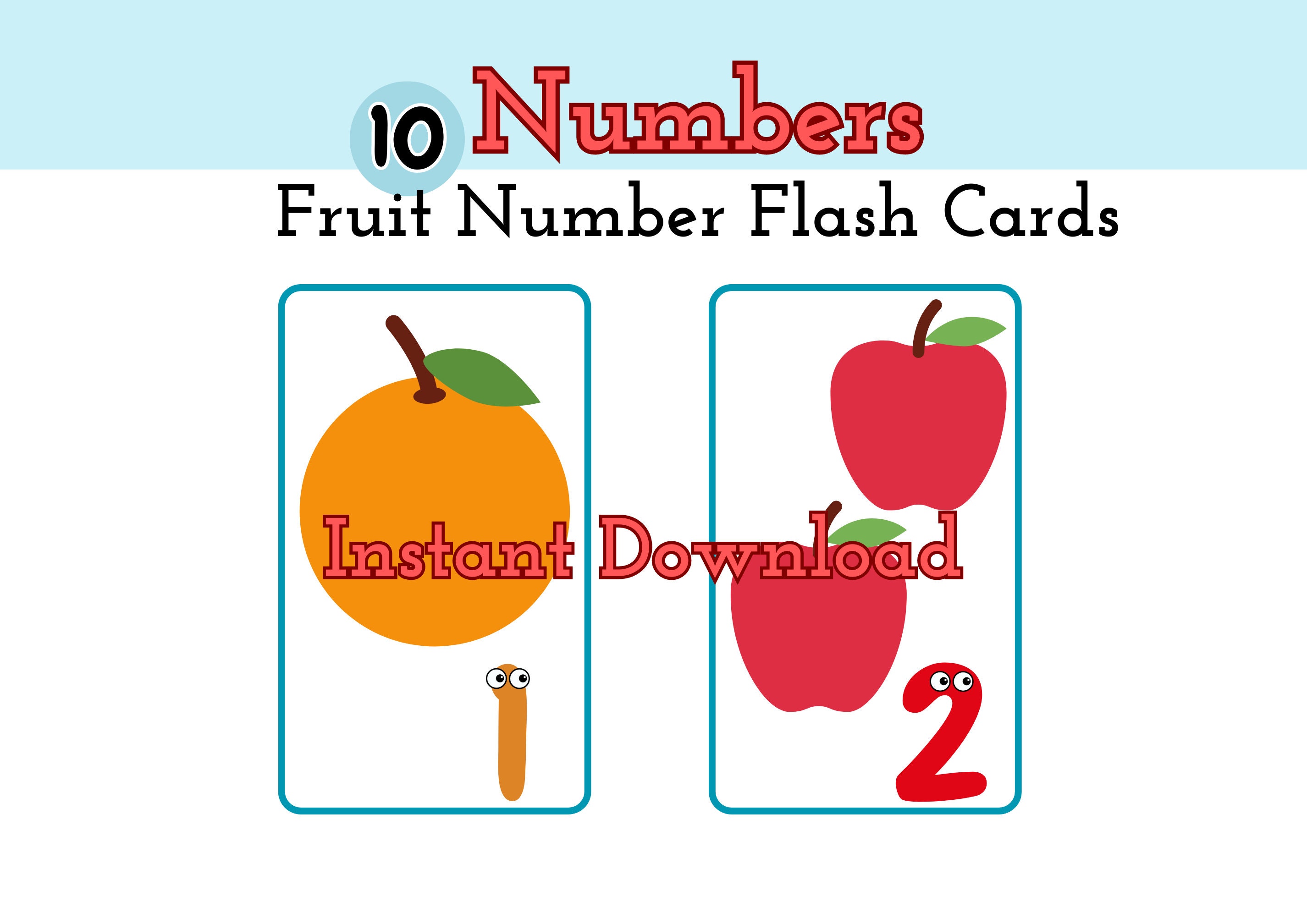 Fruit Number Flash Cards, Printable, Number Matching Game, Learning ...