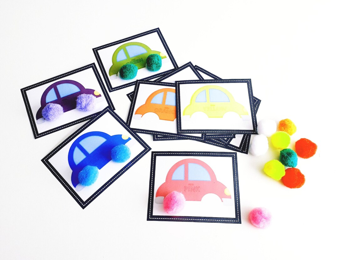 Car Color Activity With Pompoms, Fine Motor Skills, Homeschool ...