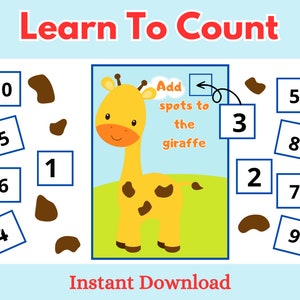 Giraffe Counting Activity Numbers 1 to 10 Count for Kids - Etsy