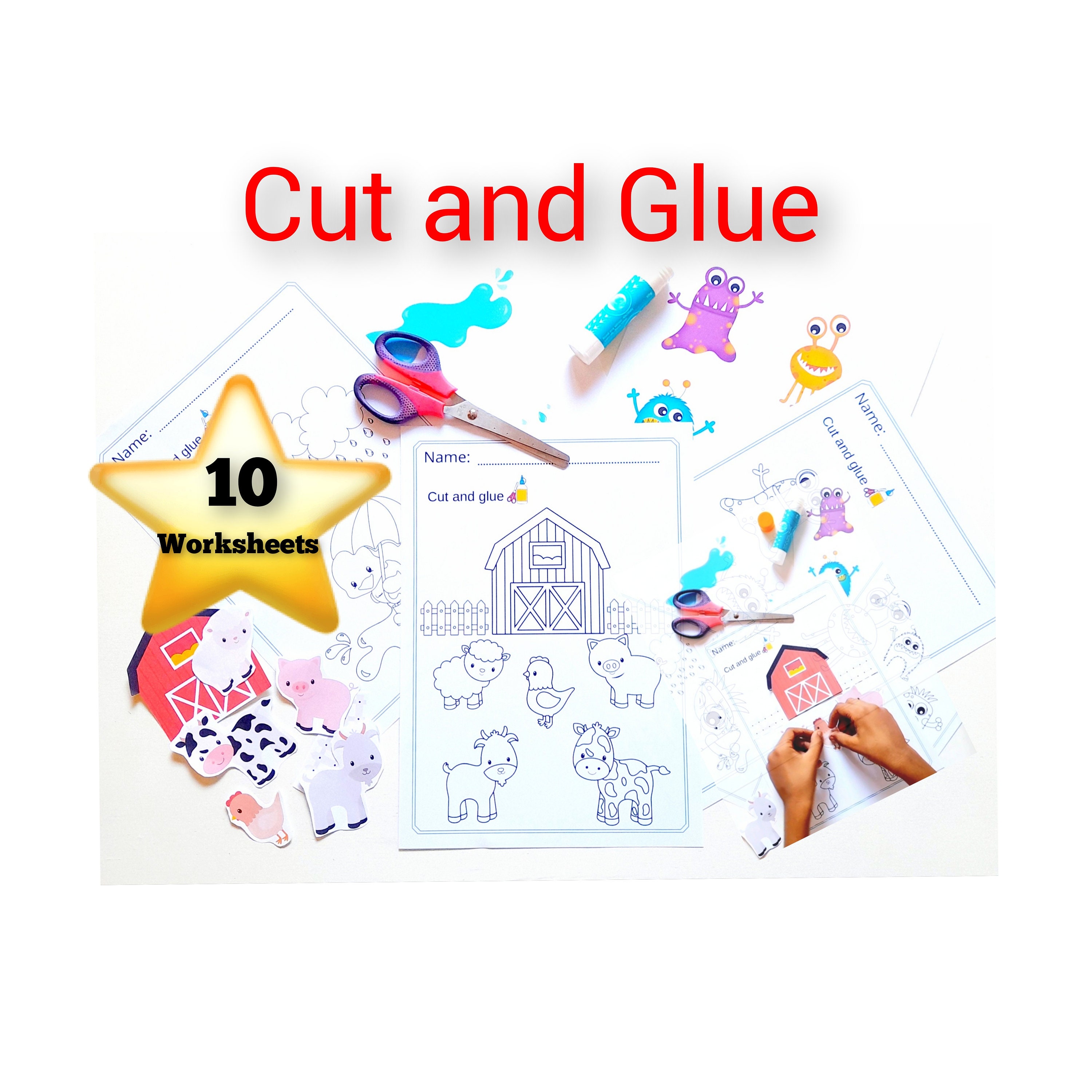 Cut and Glue Activity Worksheets for Toddlers - Etsy