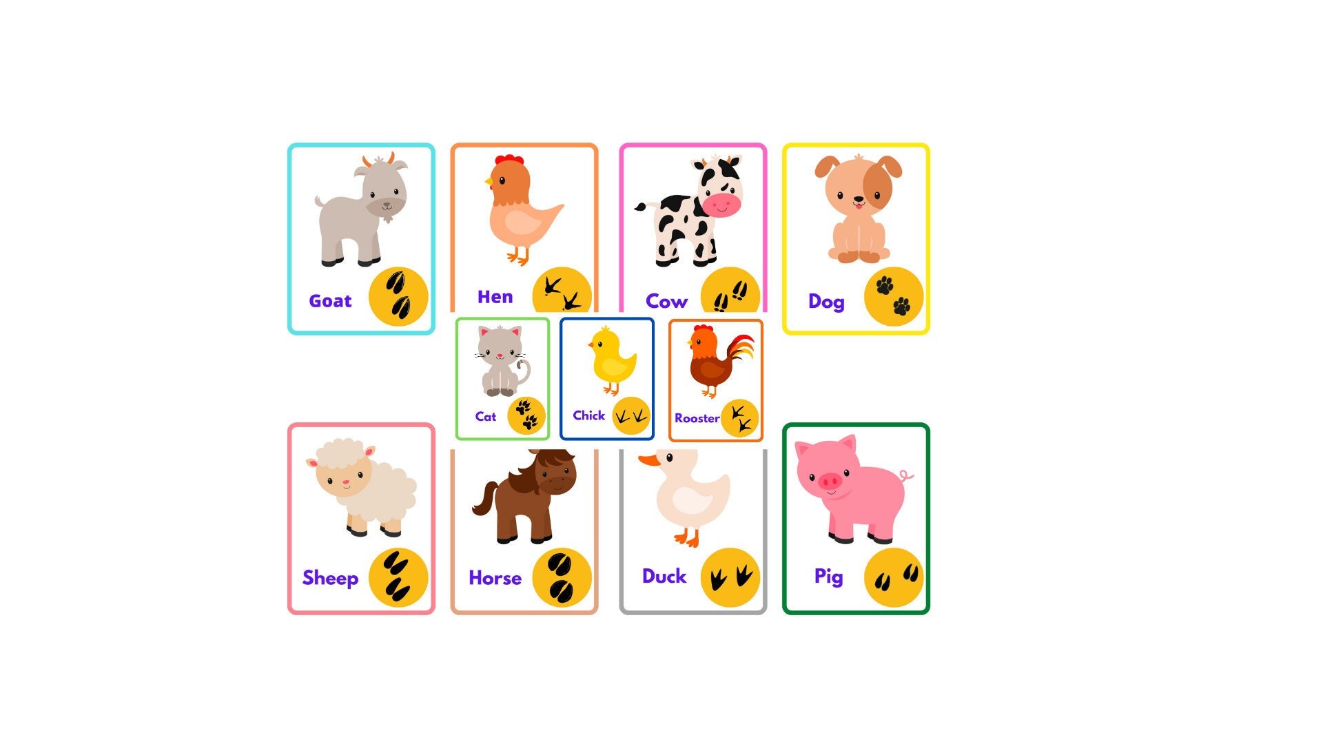 11 Printable Farm Animals Flashcards, Animal Footprints - Etsy