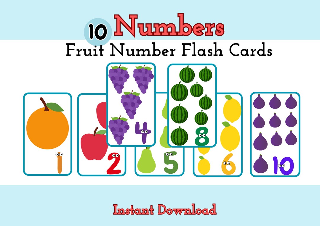 Fruit Number Flash Cards, Printable, Number Matching Game, Learning ...