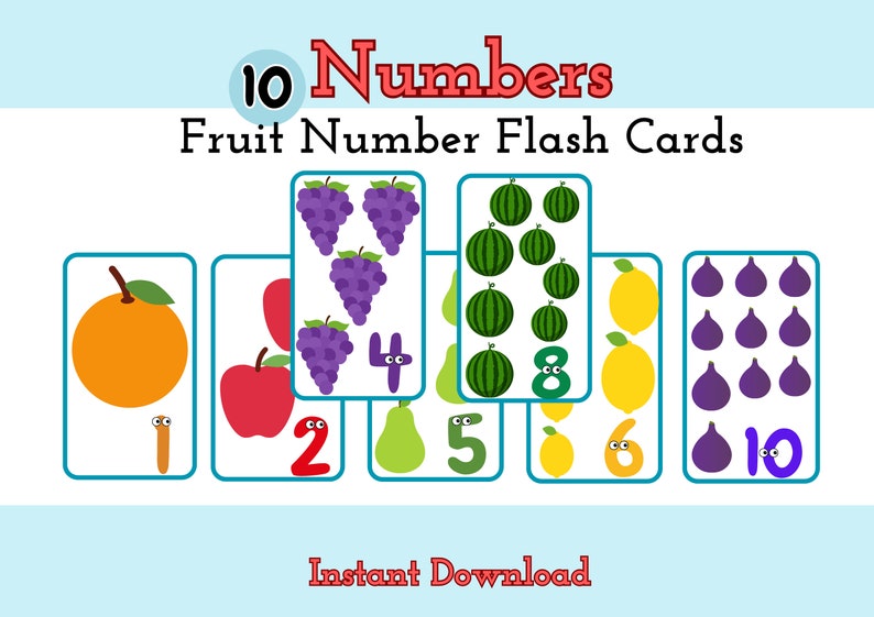 Fruit Number Flash Cards, Printable, Number Matching Game, Learning ...
