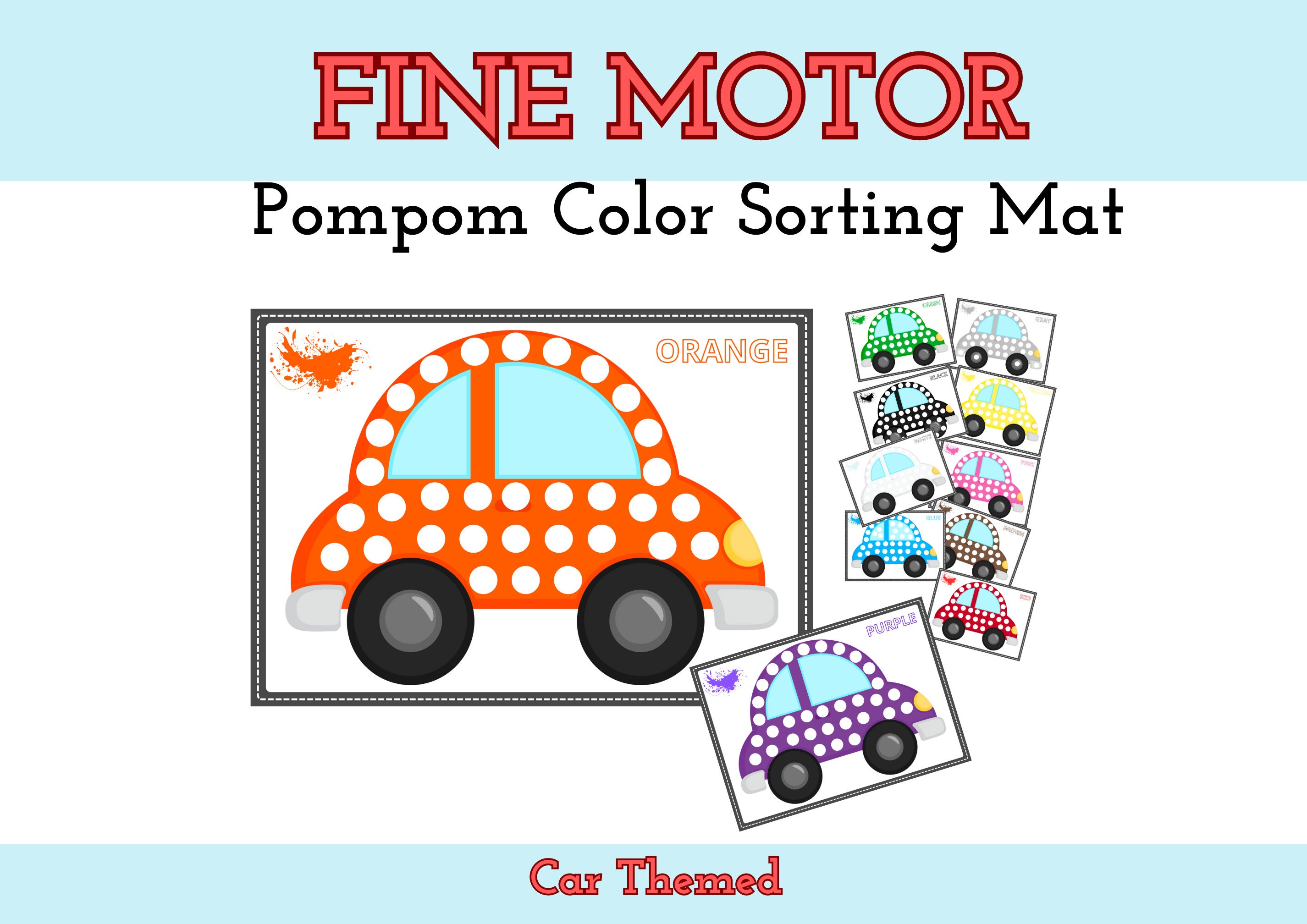 Pompom Color Sorting Mat, Car Color Sorting, Sorting Color, Fine Motor ...