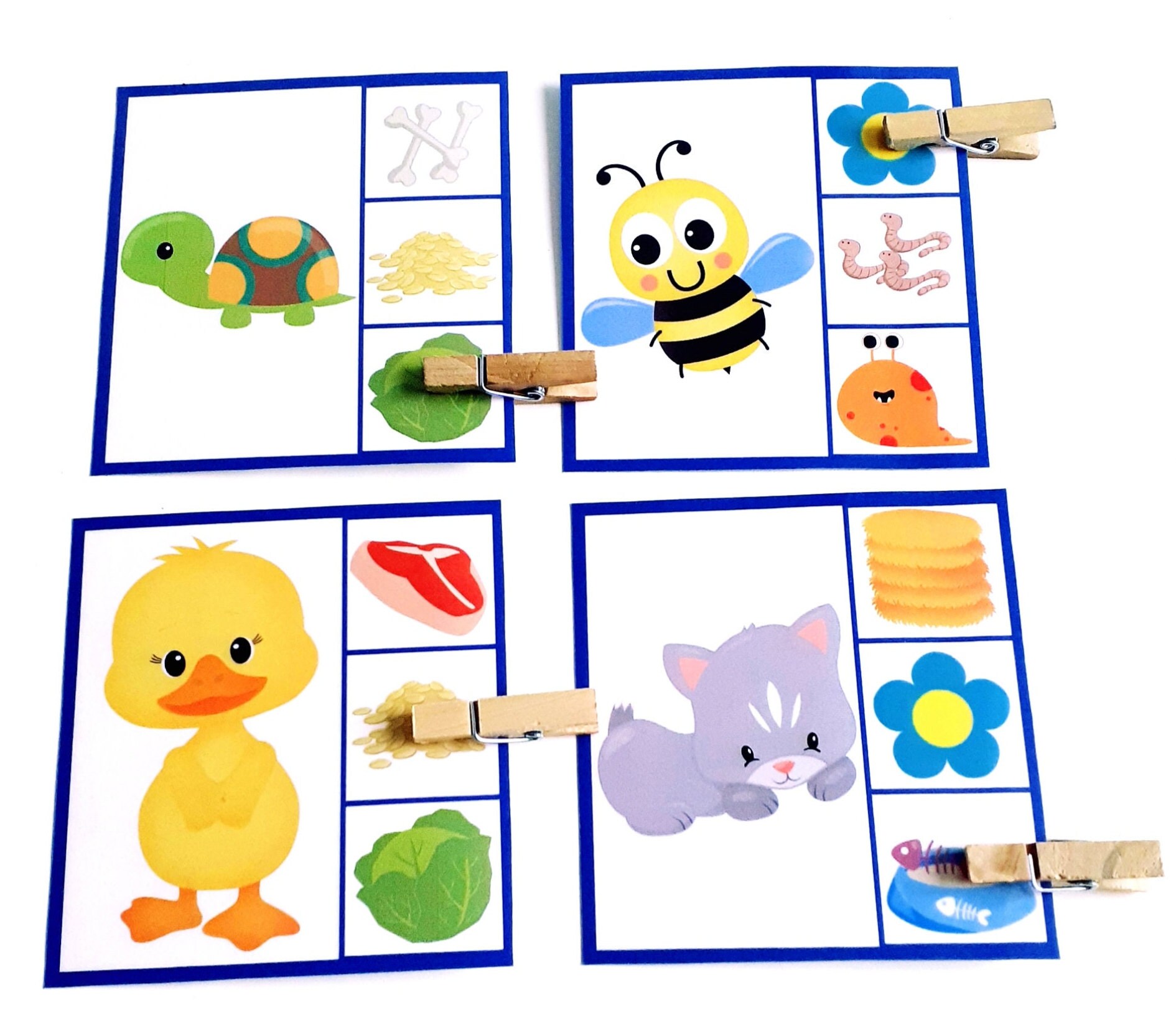 Animals Food, Fine Motor Skills, Animal Matching Game - Etsy