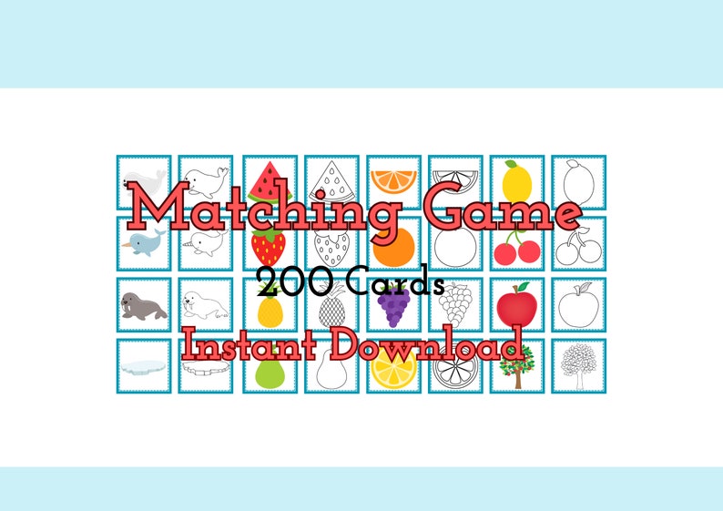 Matching Card Game, Printable Activity for Toddlers, Fine Motor Skills ...