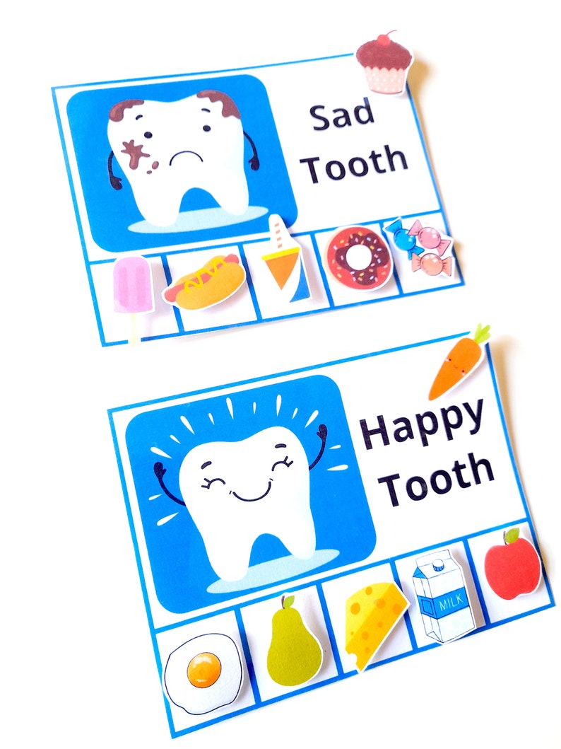 Sad and Happy Tooth, Dental Health Printable Worksheet for Toddlers ...