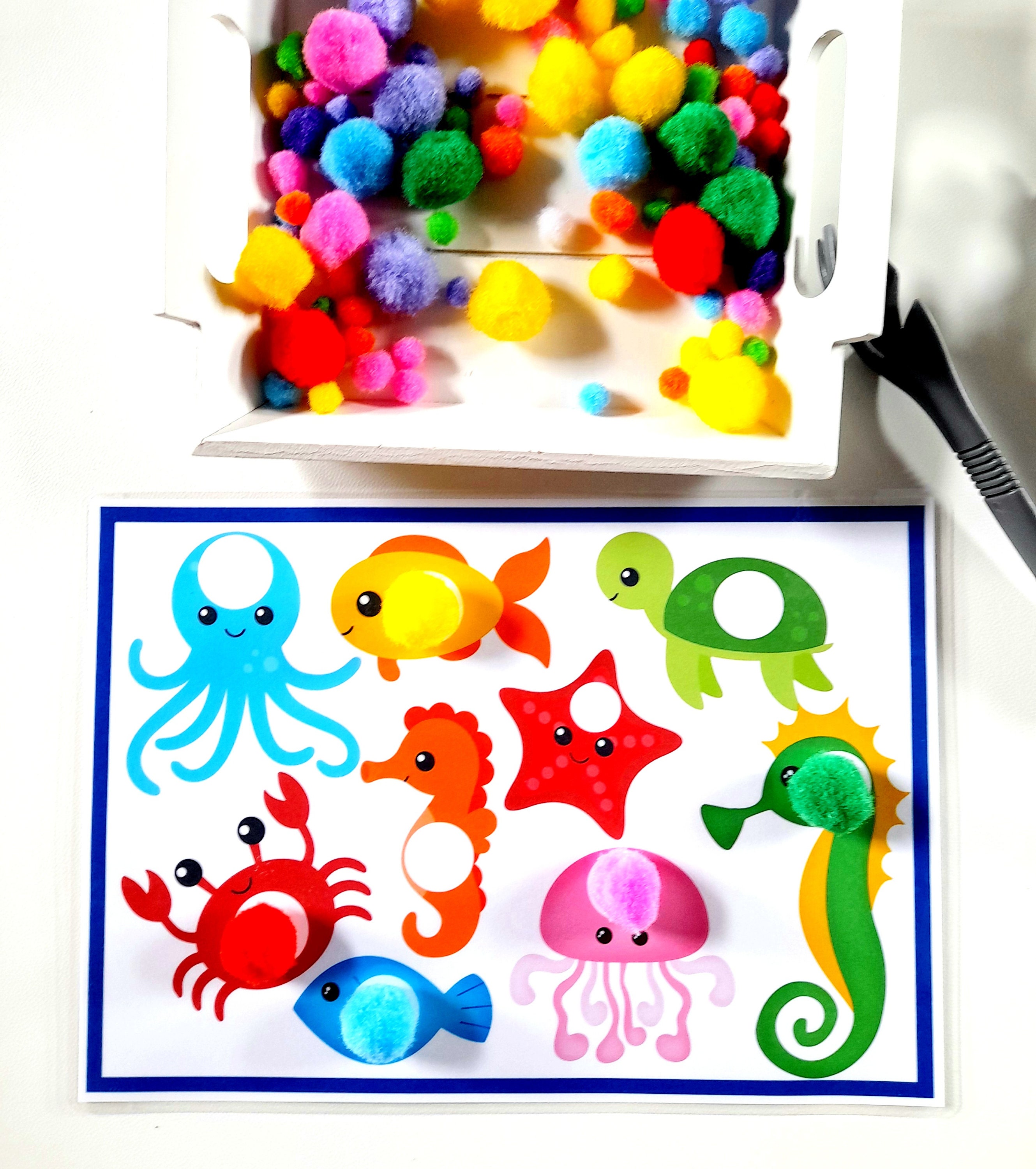 Color Activity With Pompoms, Fine Motor Skills, Homeschool Worksheet ...