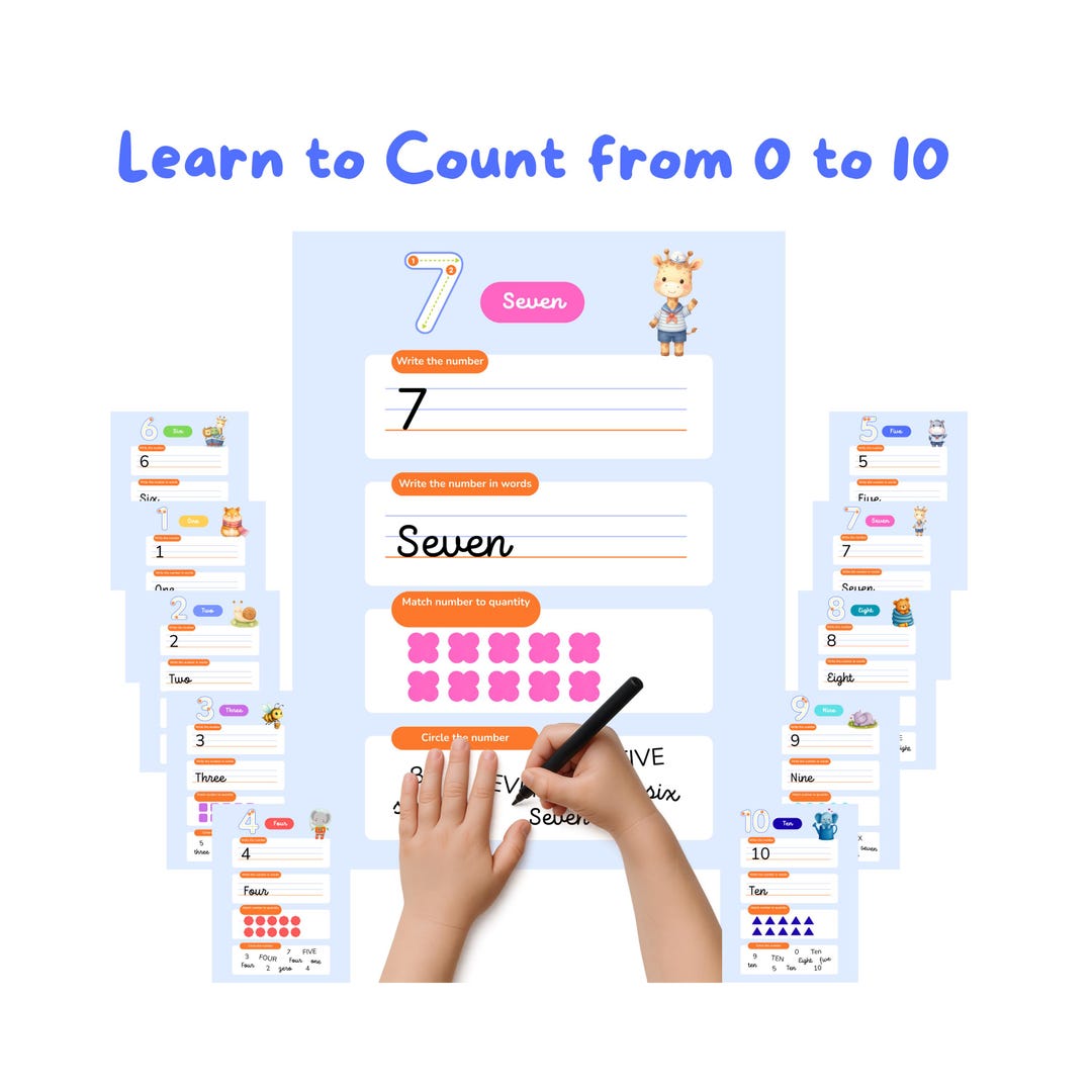 Numbers 0–10 Tracing Worksheets for Kids, Learn Numbers and Words ...